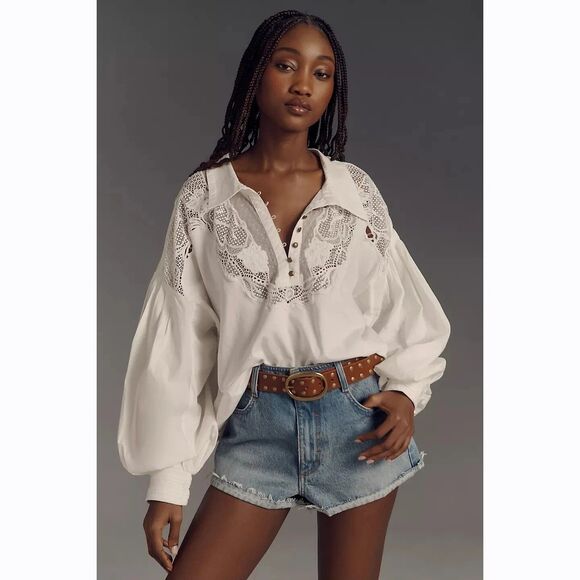 Maeve | Tops | Maeve Anthropologie Puffsleeve Collared Yoke Blouse Top ...